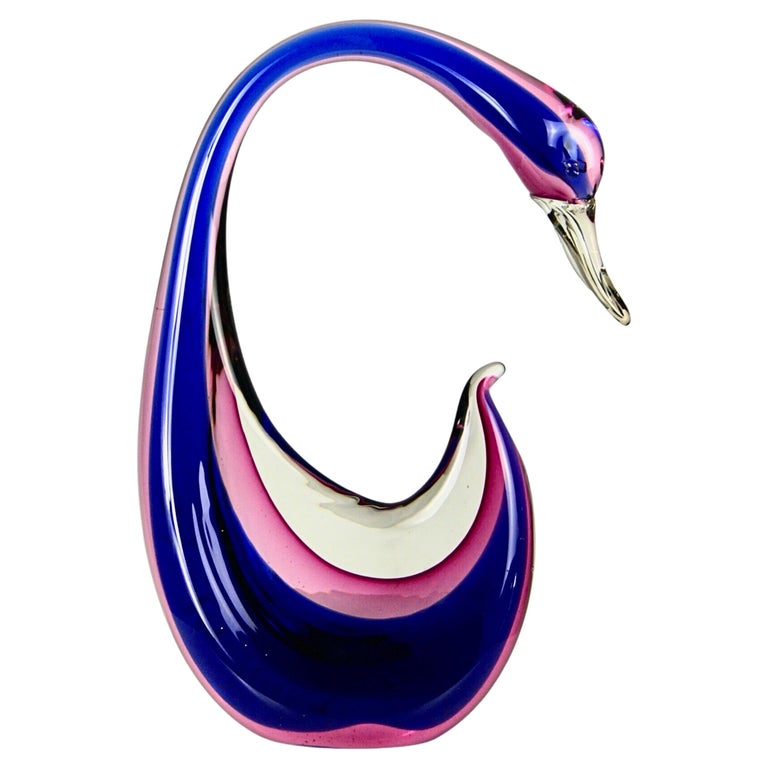 Midcentury Murano Sommerso Glass Bird Sculpture Large Purple Flavio ...