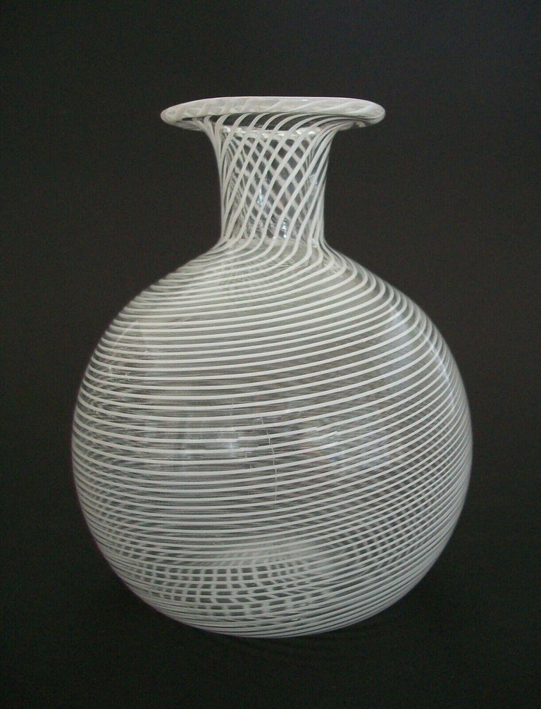 Mid Century Murano White Mezza Filigrana Glass Vase, Italy, Circa 1970 ...