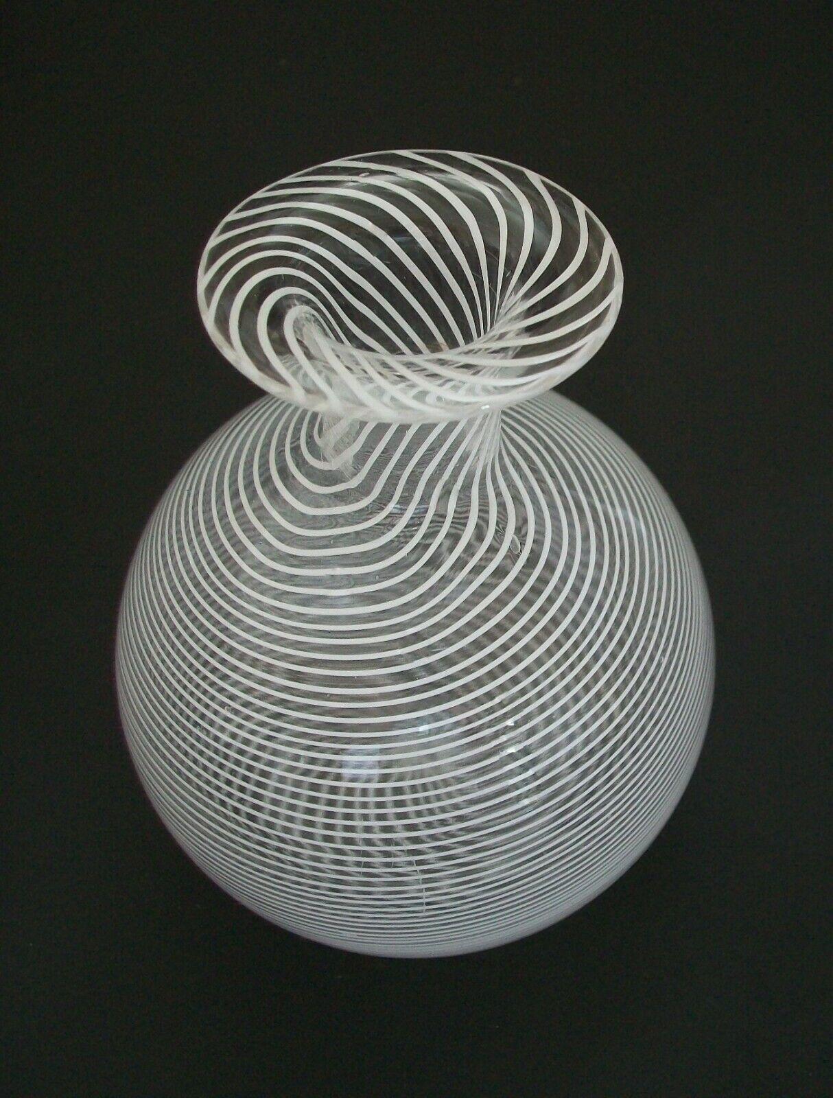 Mid Century Murano White Mezza Filigrana Glass Vase, Italy, Circa 1970 ...
