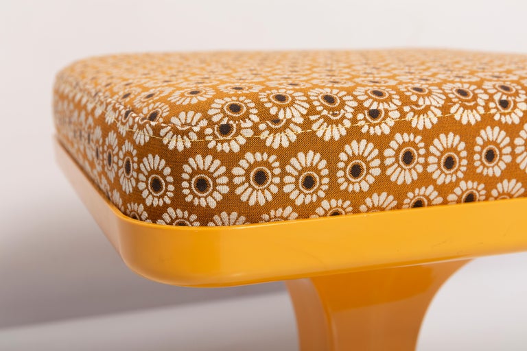 Mid Century Mustard Yellow Flowers Stool, Poland, 1970s For Sale at 1stDibs