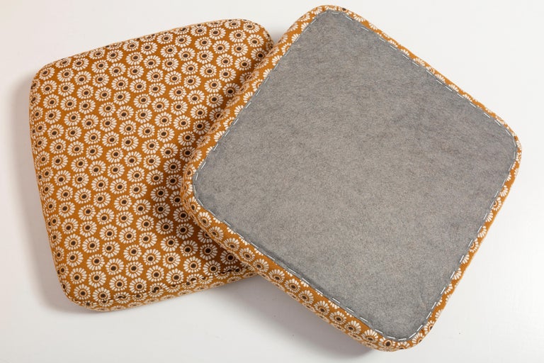 Mid Century Mustard Yellow Flowers Stool, Poland, 1970s For Sale at 1stDibs