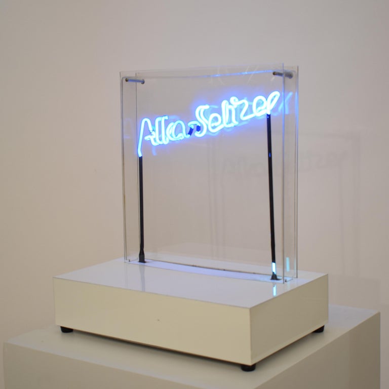 Midcentury Neon Sign Blue "Alka Seltzer" in a Acrylic Showcase, 1970s ...