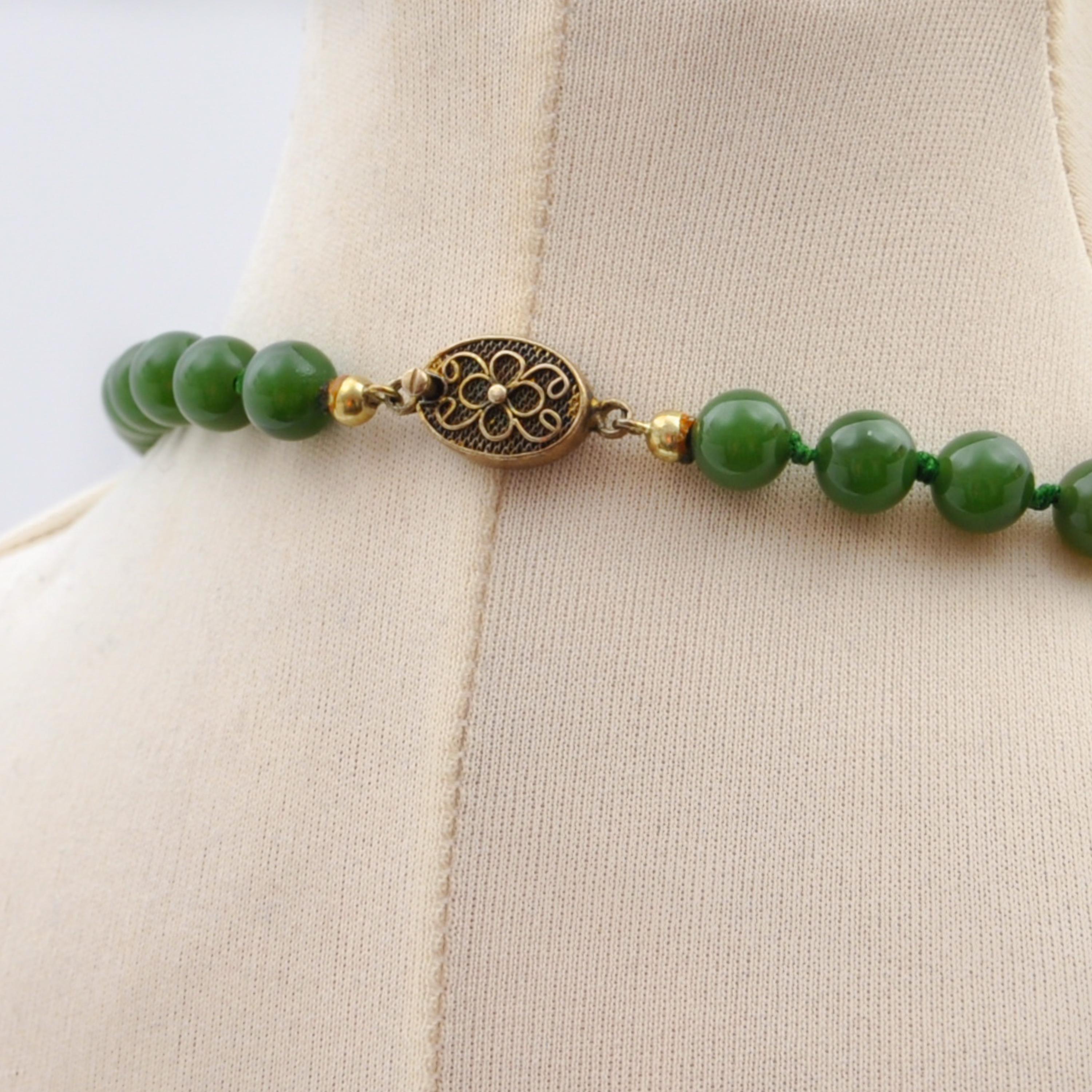 Mid-Century Nephrite Jade Long Single-Strand Beaded Necklace For Sale ...