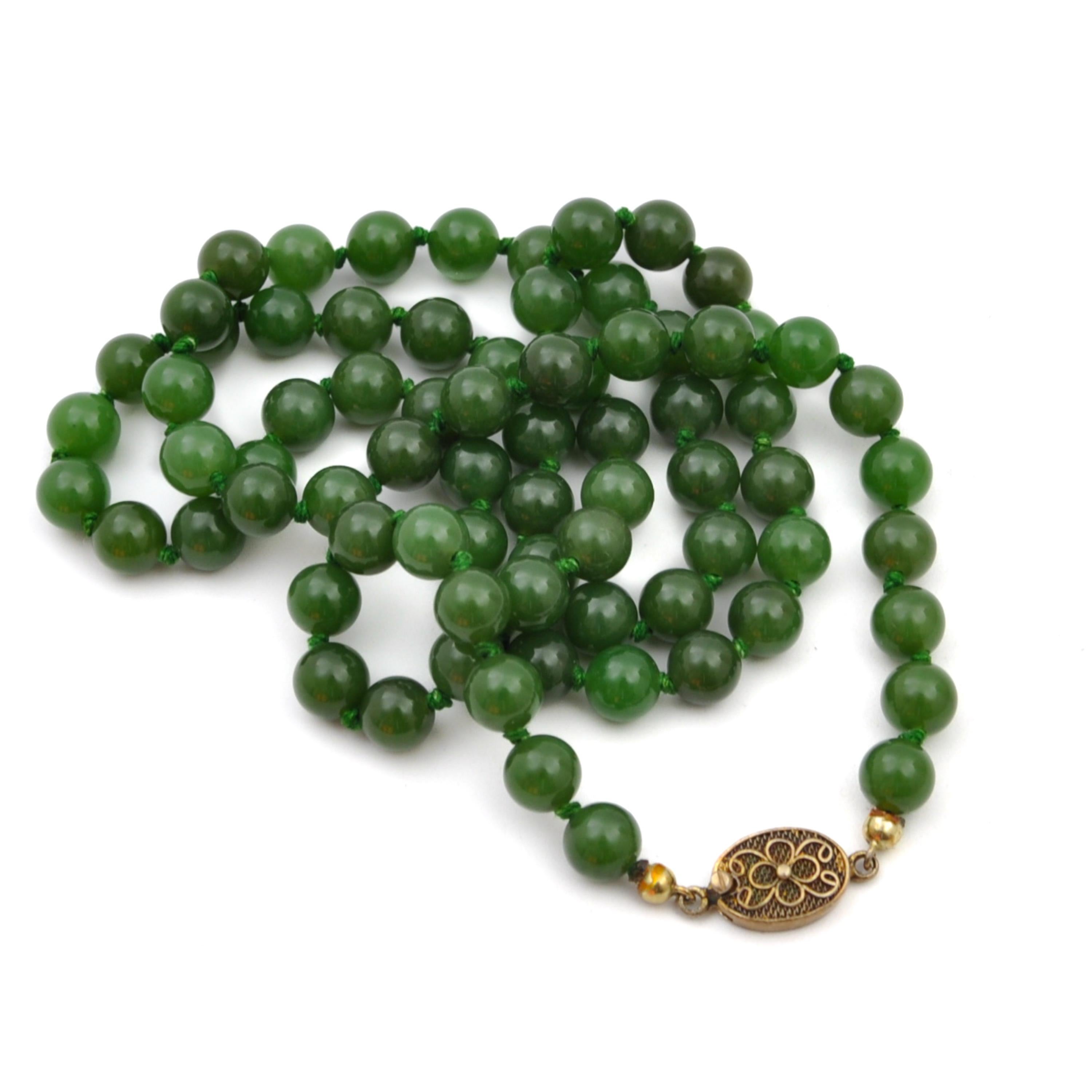 Mid-Century Nephrite Jade Long Single-Strand Beaded Necklace For Sale ...