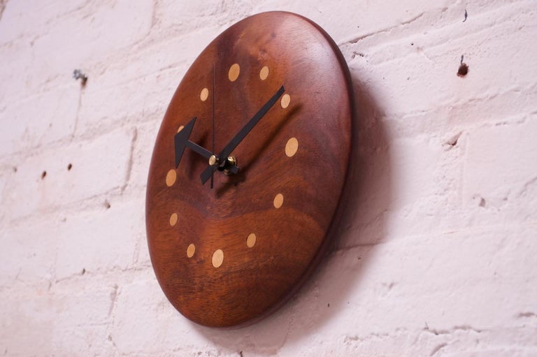 Midcentury New Hope Style Walnut and Beech Wall Clock at 1stDibs