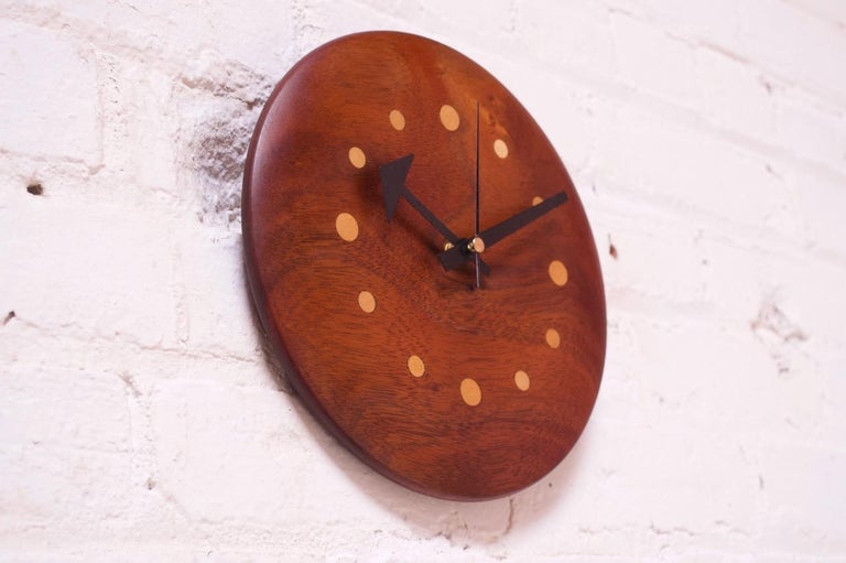 Midcentury New Hope Style Walnut and Beech Wall Clock at 1stDibs