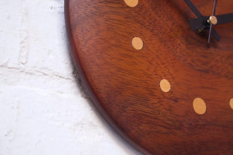 Midcentury New Hope Style Walnut and Beech Wall Clock at 1stDibs