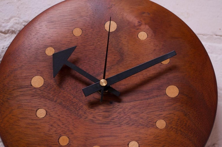 Midcentury New Hope Style Walnut and Beech Wall Clock at 1stDibs
