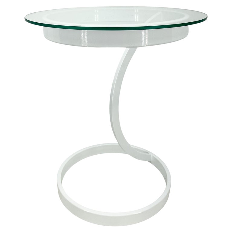 Mid-Century Newly White Powder-Coated Glass Top Side Table For Sale at ...