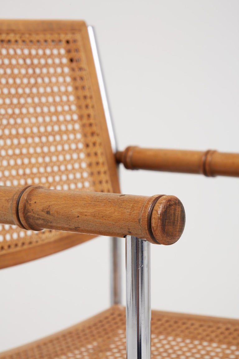 Mid-Century Nickel and Cane Armchair For Sale at 1stDibs