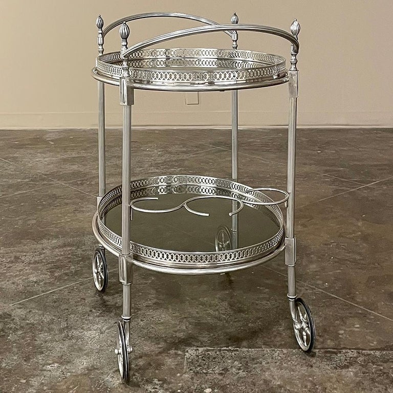 Mid-Century Nickeled Brass and Glass Oval Bar Cart For Sale at 1stDibs
