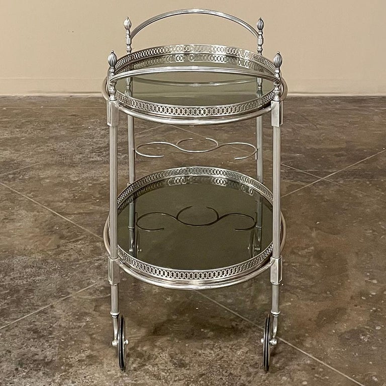 Mid-Century Nickeled Brass and Glass Oval Bar Cart For Sale at 1stDibs