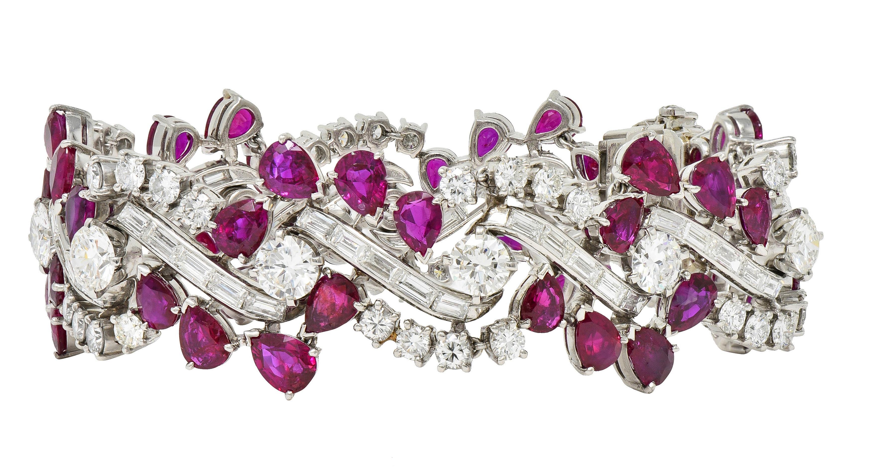 Mid-Century No Heat Burma Ruby Diamond Platinum Vintage Twist Line ...