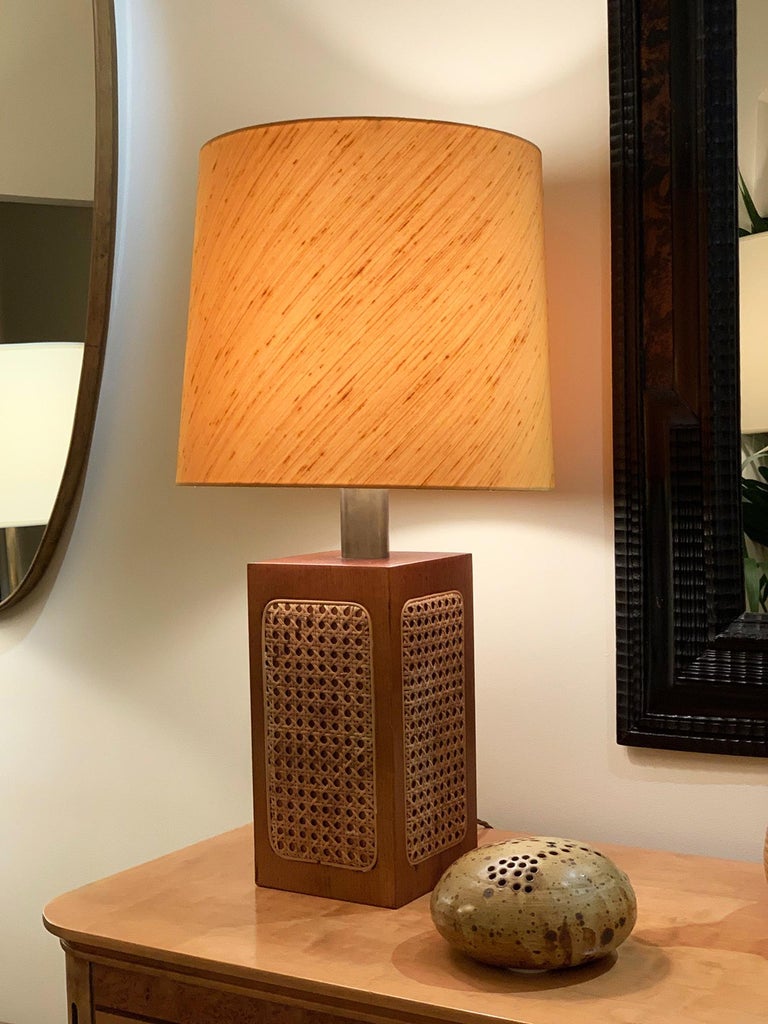 Midcentury Oak and Cane Table Lamp at 1stDibs