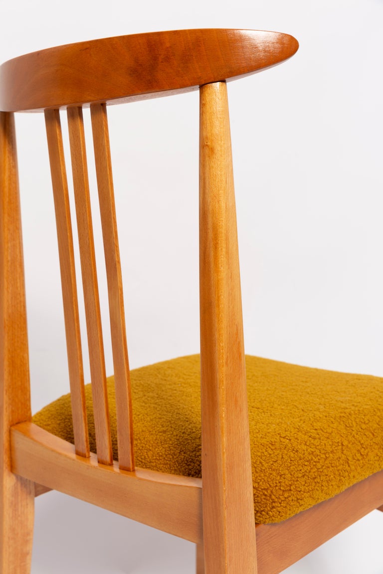 Mid-Century Ochre Boucle Chair, Light Wood, M. Zielinski, Europe 1960s ...