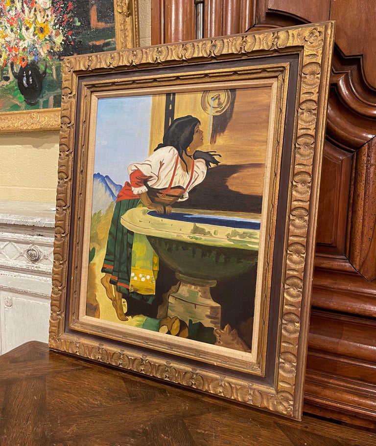 Mid-Century Oil on Canvas Painting in Gilt Frame Signed MLA After Leon ...