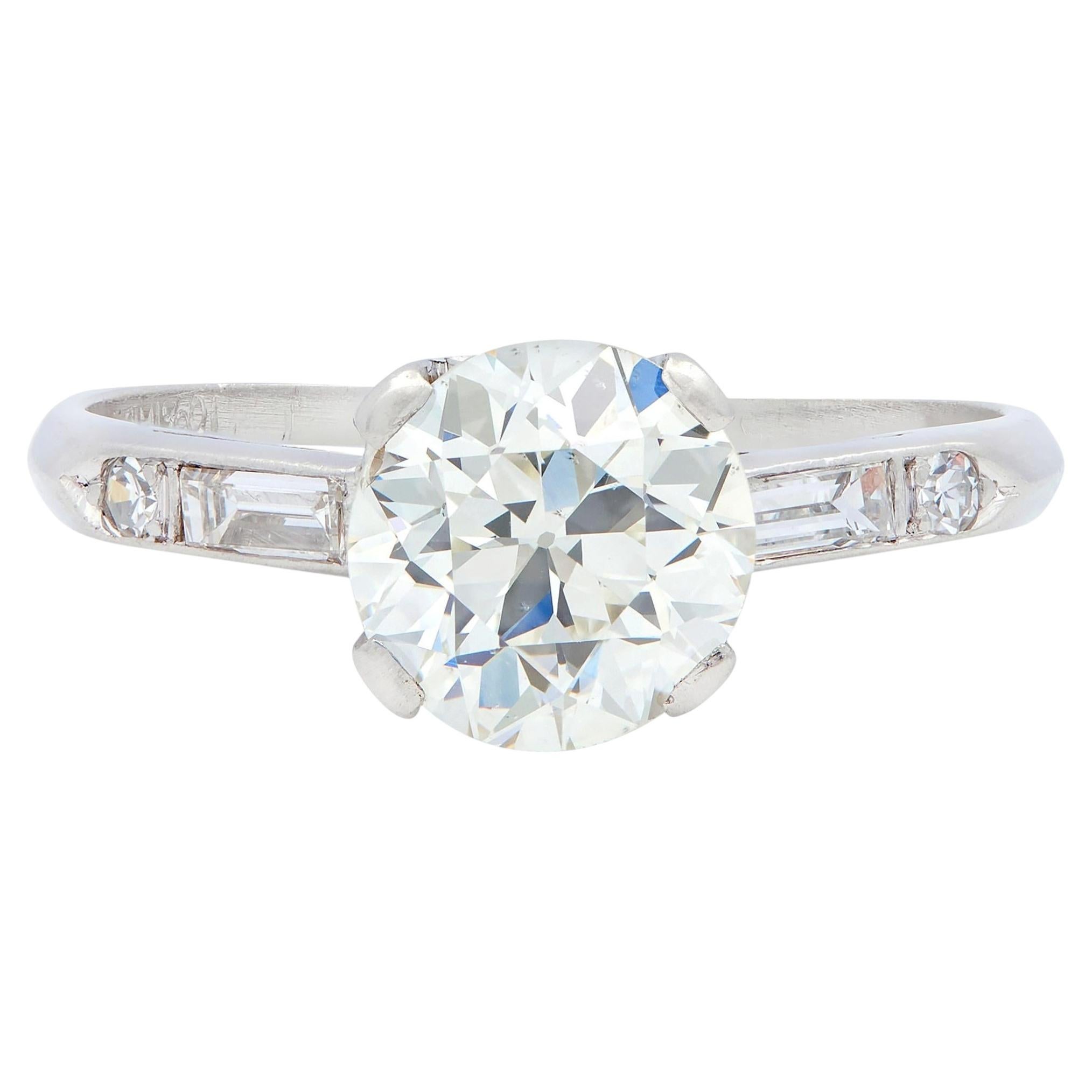 Mid-Century Old European Cut Diamond Platinum Vintage Engagement Ring ...