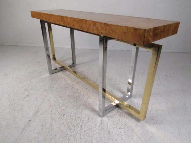 Midcentury Olive Burl Console Table For Sale at 1stDibs