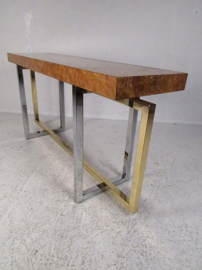Midcentury Olive Burl Console Table For Sale at 1stDibs