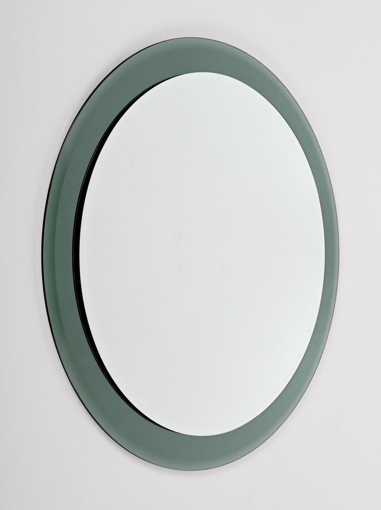 Mid-Century Olive Green Double Beveled Round Mirror, by Metalvetro ...