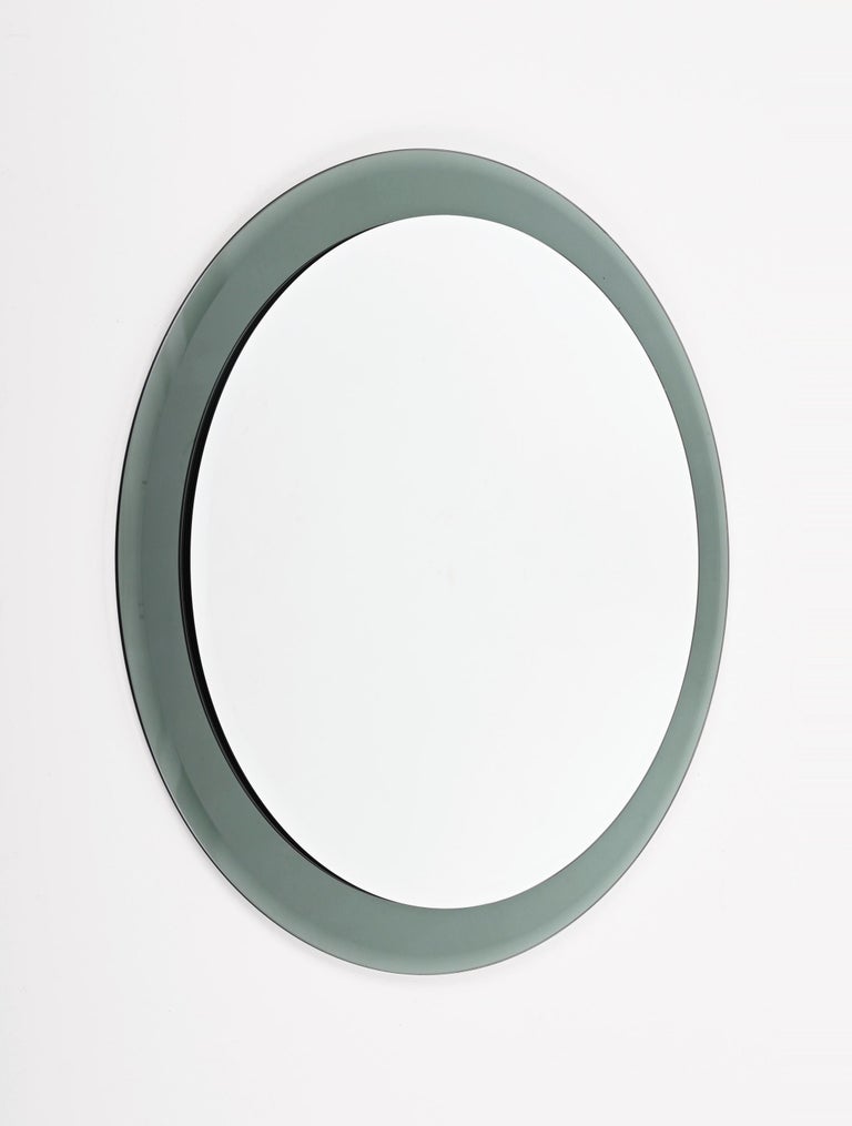 Mid-Century Olive Green Double Beveled Round Mirror, by Metalvetro ...