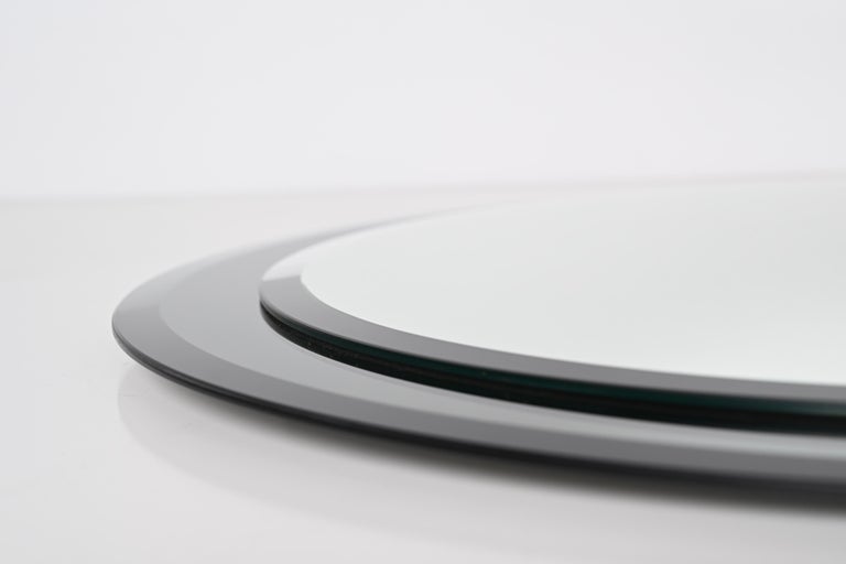Mid-Century Olive Green Double Beveled Round Mirror, by Metalvetro ...