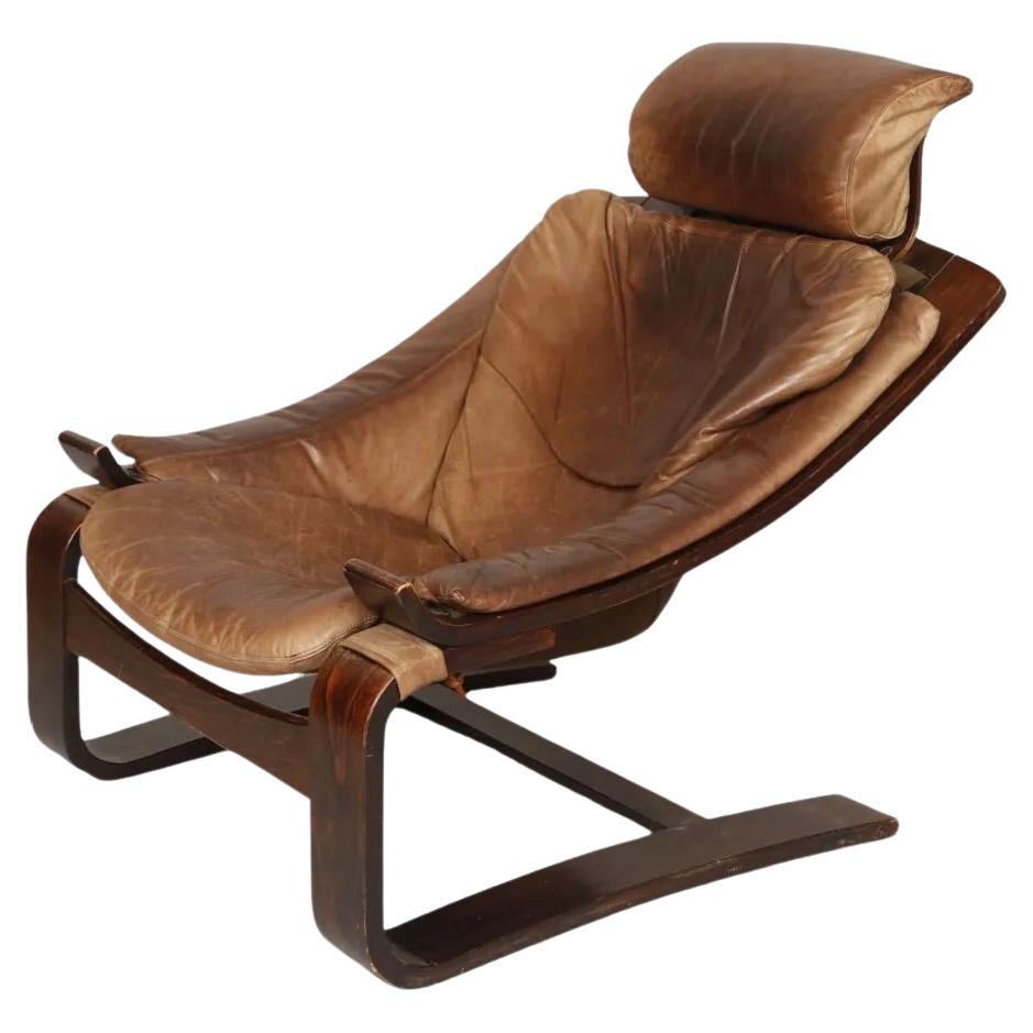 Mid-Century One Lounge chair Krokken with real leather 1950's For Sale ...