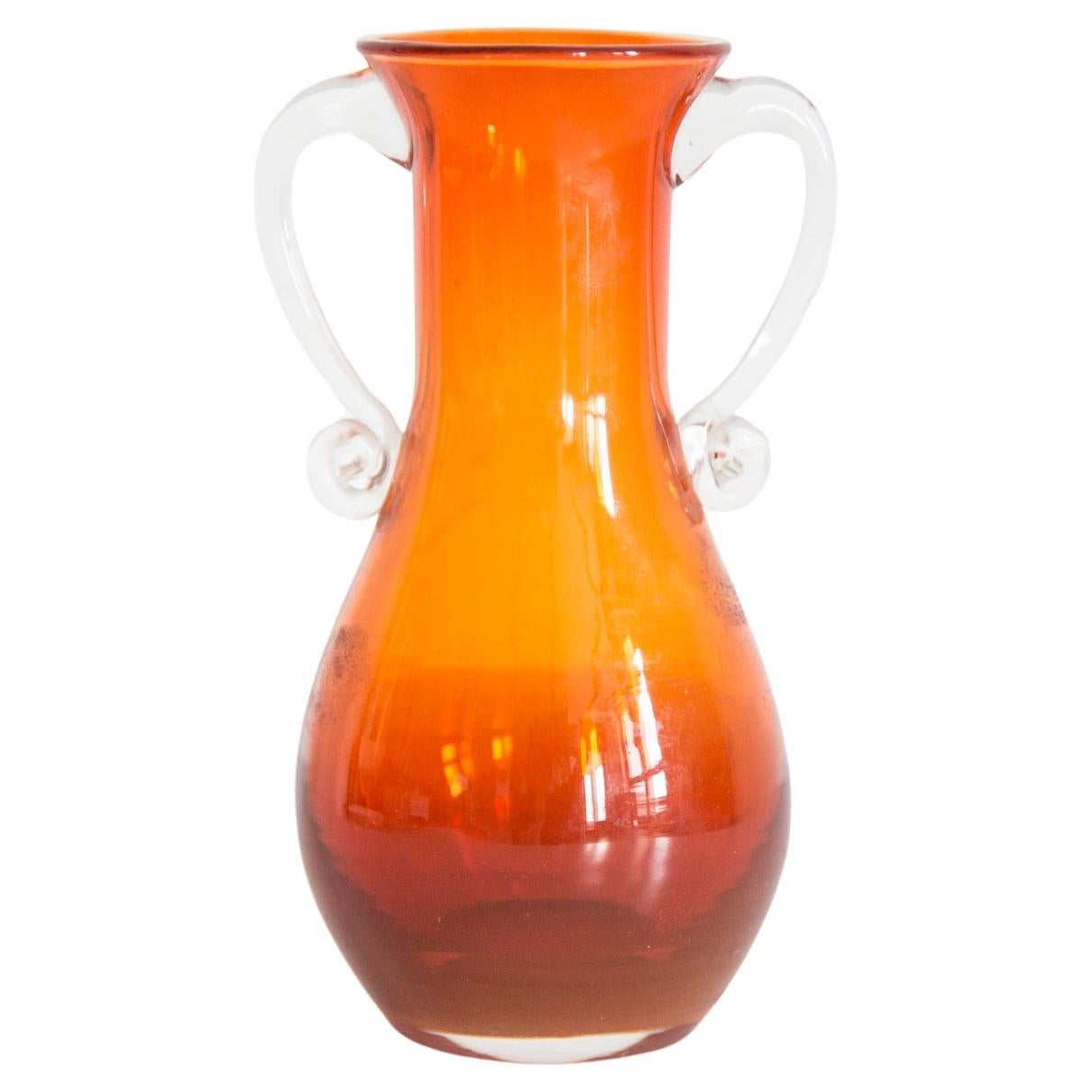 Mid Century Orange Decorative Glass Vase, Europe, 1960s For Sale at 1stDibs
