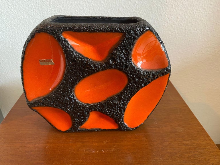Mid-Century Orange Fat Lava Vase by Roth Keramik For Sale at 1stDibs