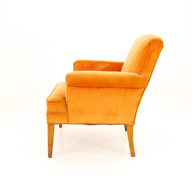 Mid Century Orange Velvet Lounge Chair For Sale at 1stDibs | orange ...