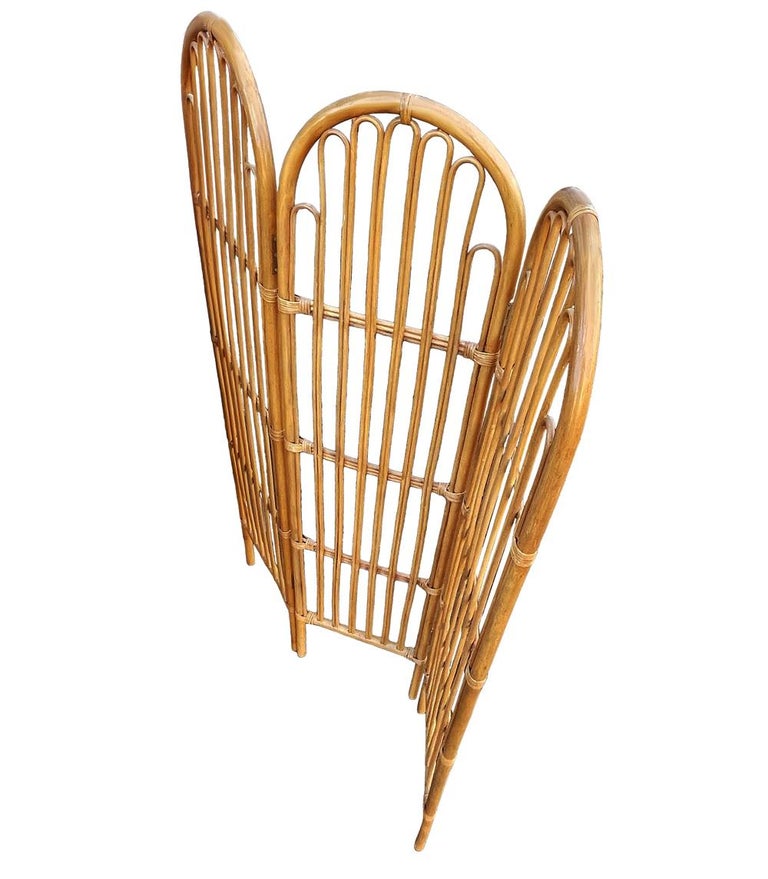Midcentury Organic Modern Bamboo Rattan Dressing Screen or Room Divider ...