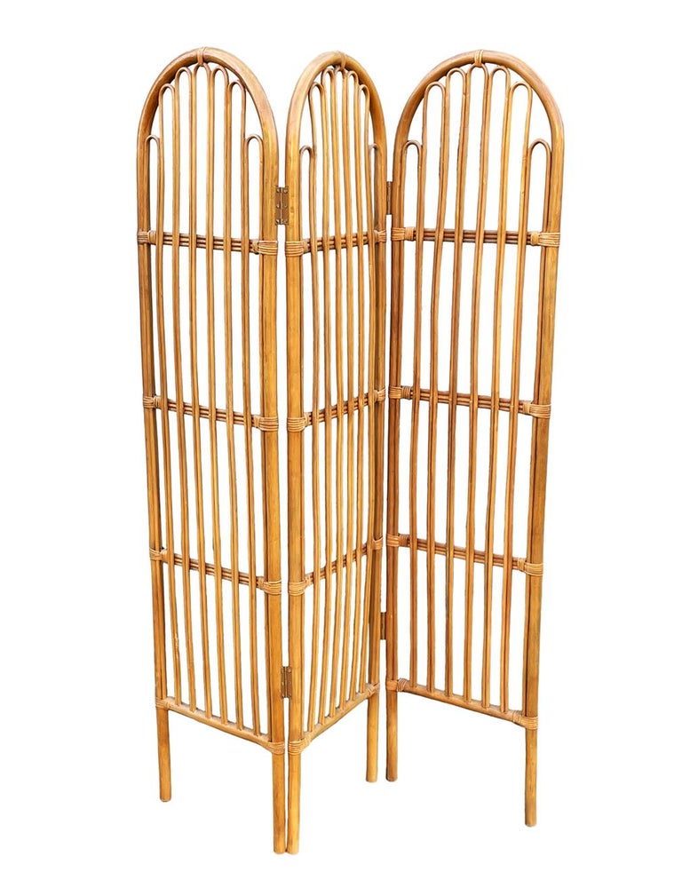 Midcentury Organic Modern Bamboo Rattan Dressing Screen or Room Divider ...
