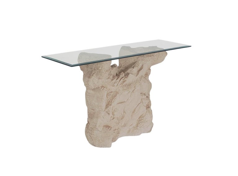 Mid-Century Organic Modern Plaster Rock and Glass Console Table After ...
