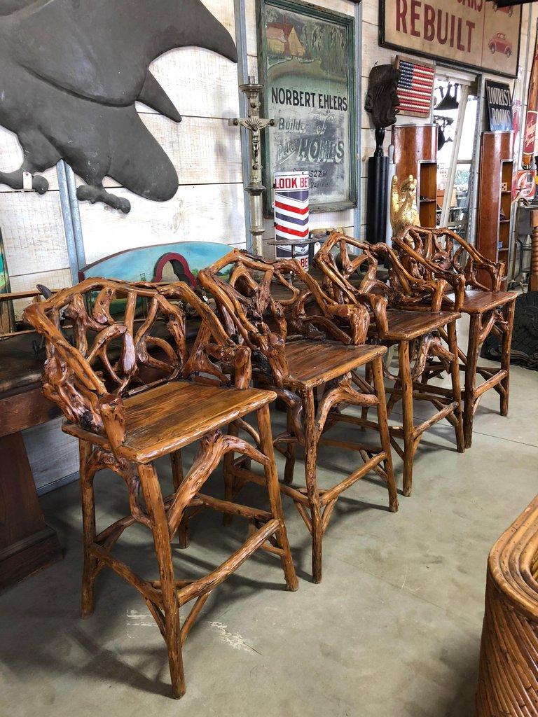 Mid-Century Organic Modern Wood Bar Stools, Set of 4 at 1stDibs