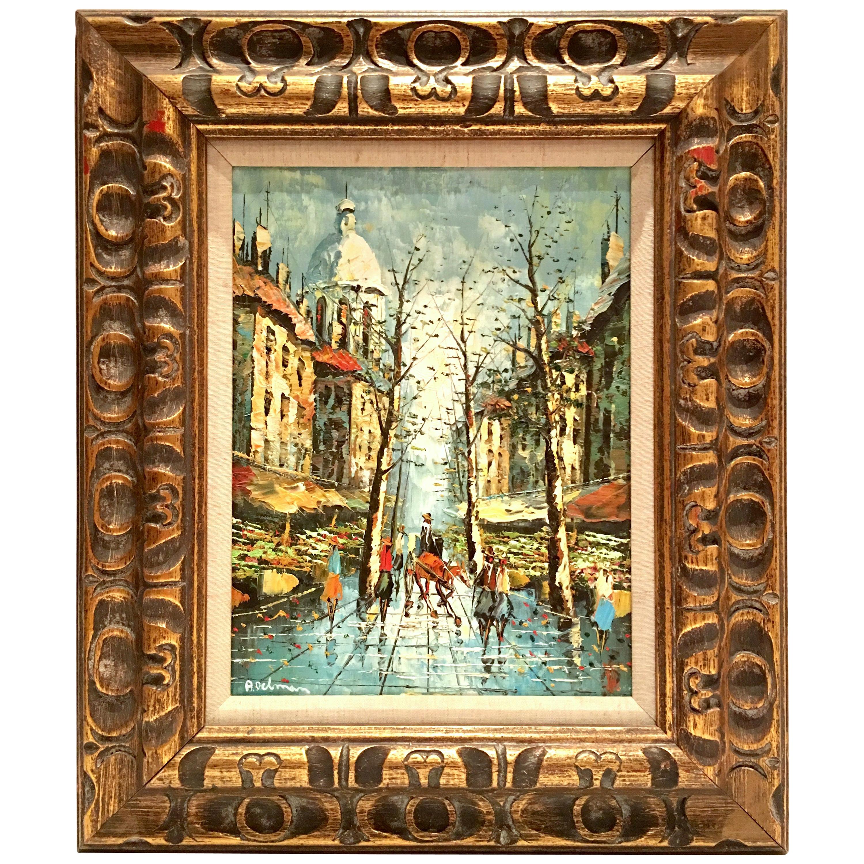 Mid-Century Original Oil on Canvas Paris Street Scene Painting by ...