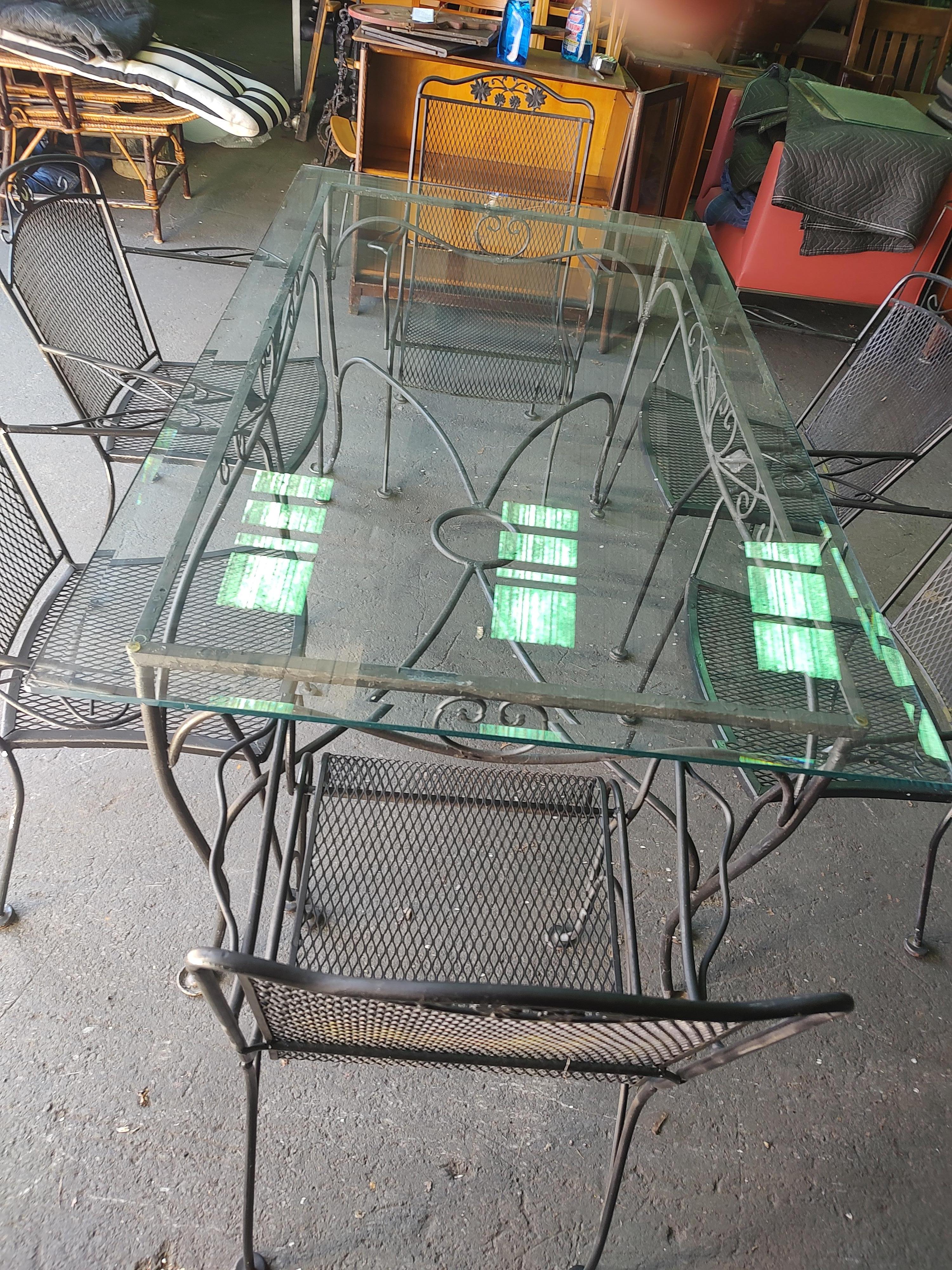 Midcentury Outdoor Dining Iron 8 Piece Set John Salterini Large Glass ...