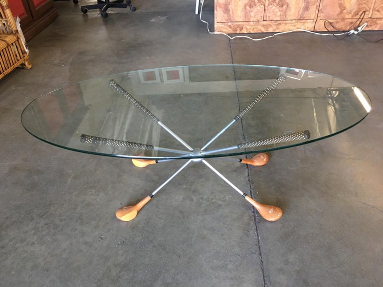 Midcentury Oval Glass Golf Club Coffee Table at 1stDibs | golf coffee ...