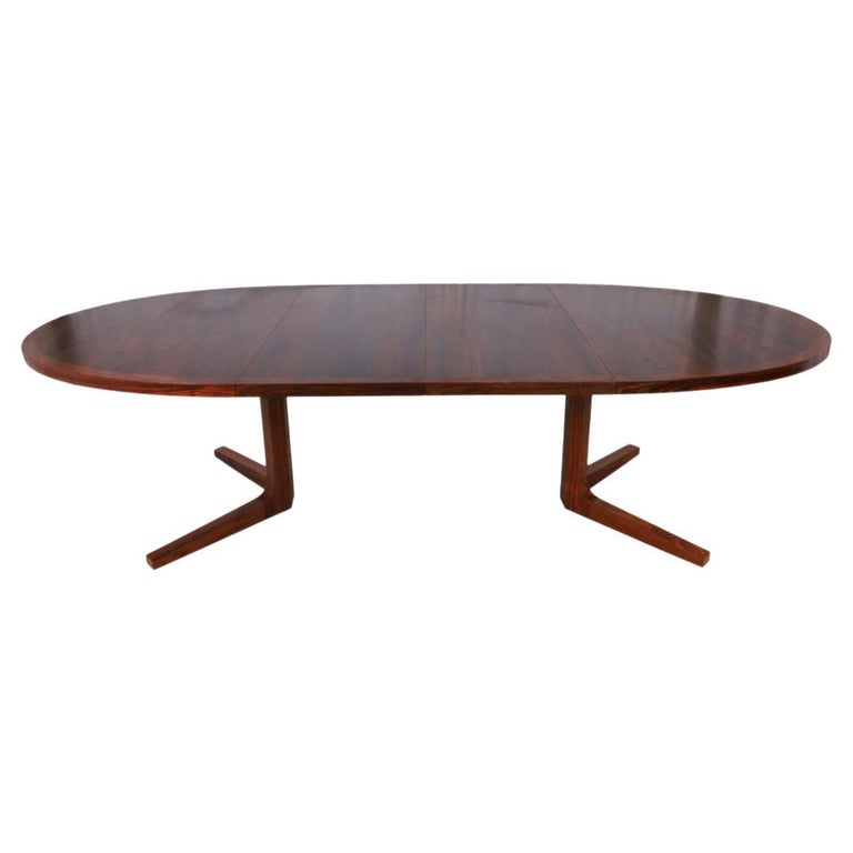 Mid Century Oval Rosewood Danish Modern Extension Dining Table 2 Leaves ...
