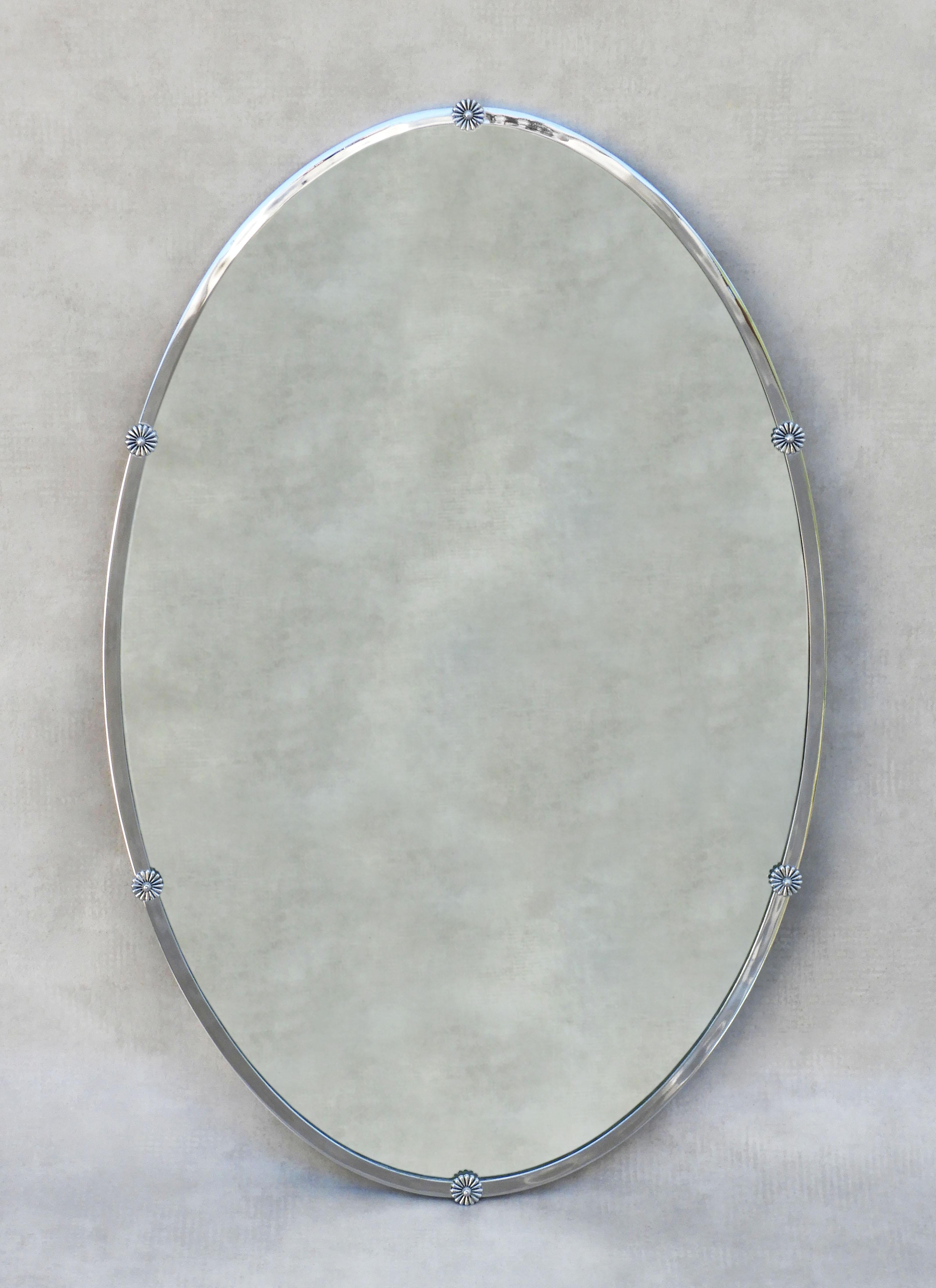 Mid Century Oval Vanity Mirror in Chrome with Daisy Flower Details ...