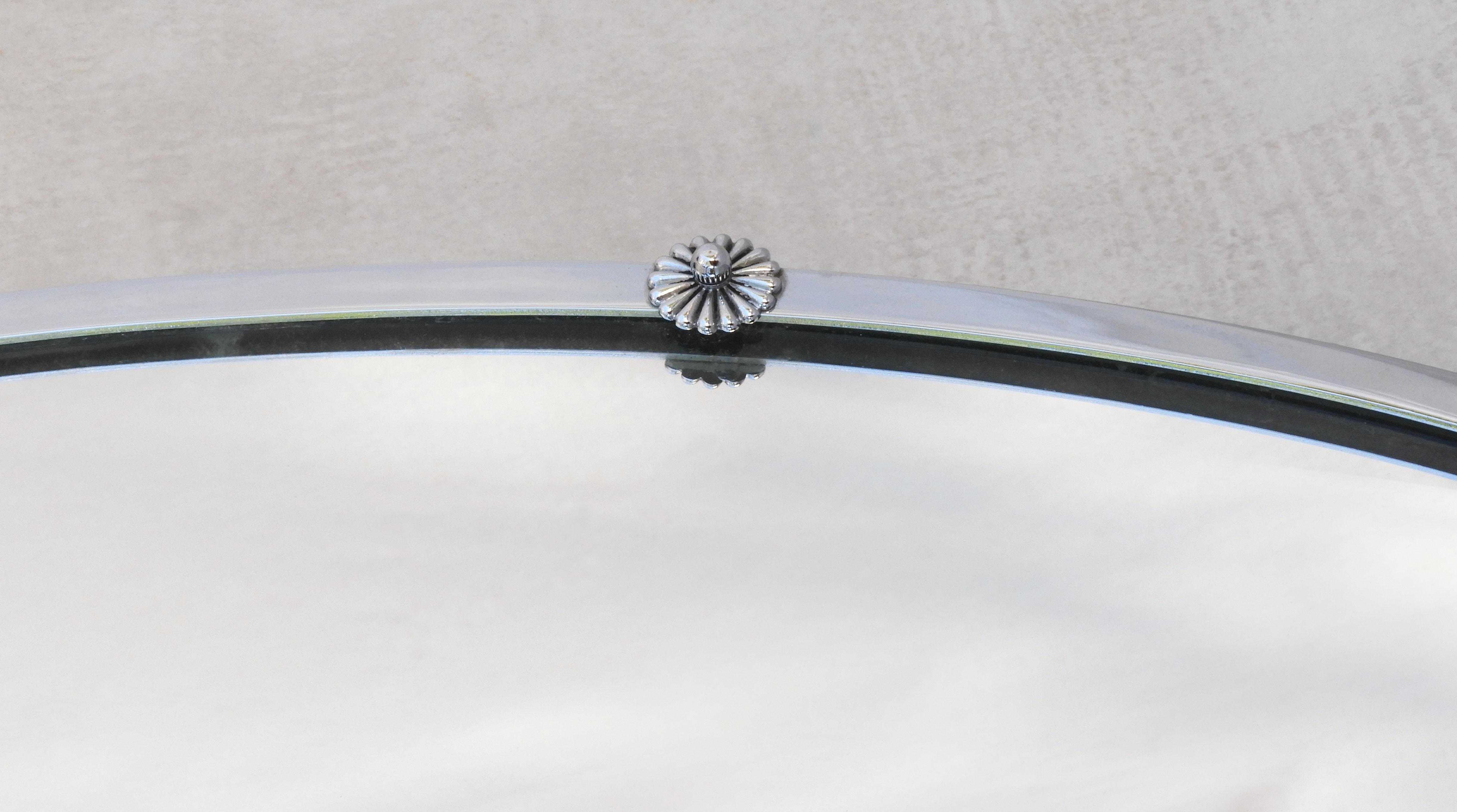 Mid Century Oval Vanity Mirror in Chrome with Daisy Flower Details ...