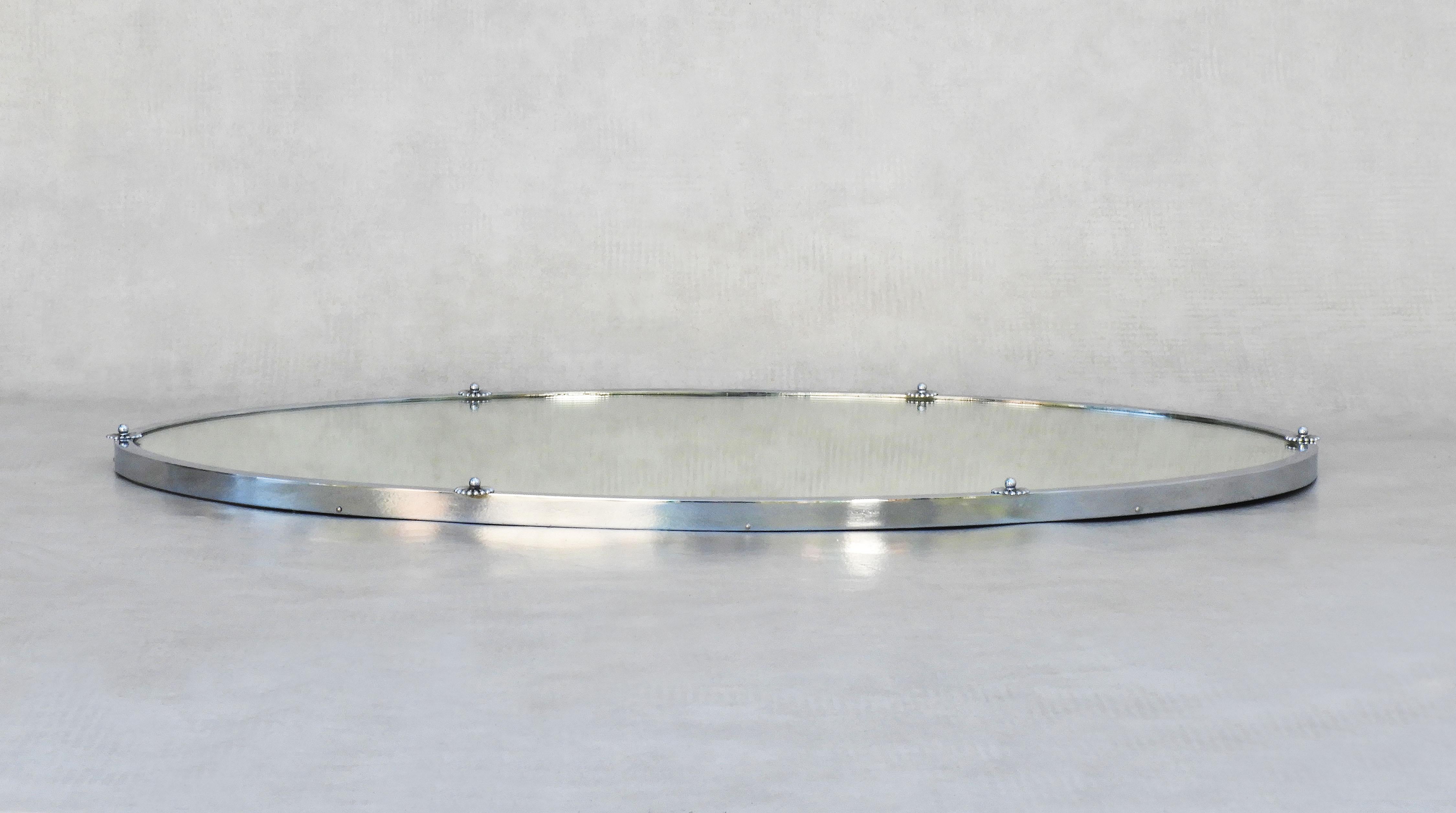 Mid Century Oval Vanity Mirror in Chrome with Daisy Flower Details ...