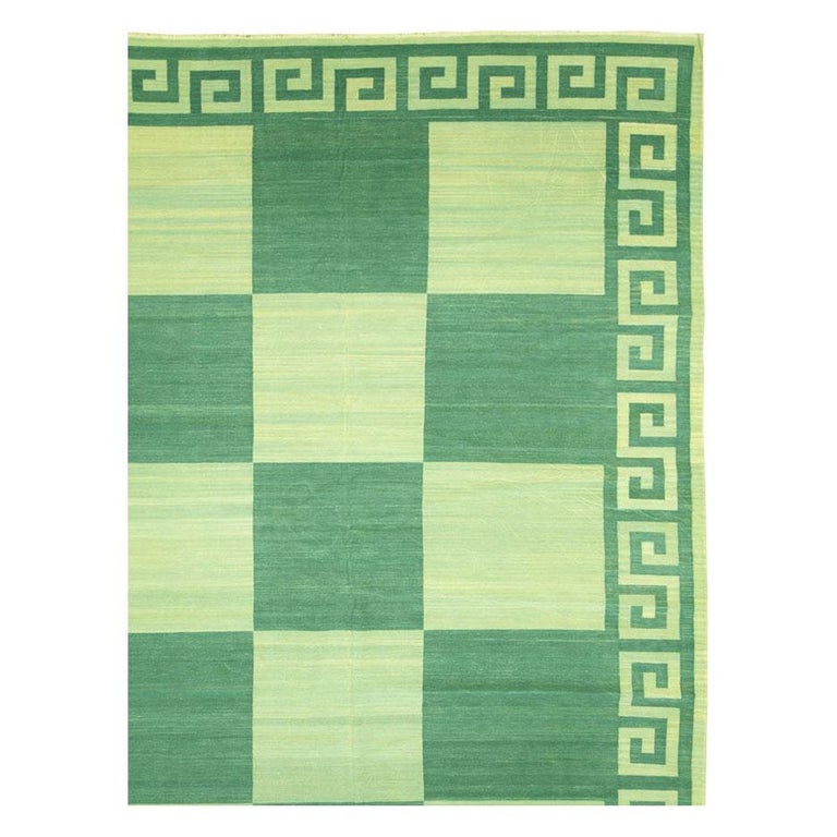 Midcentury Oversize Flatweave Checkerboard Carpet in Green For Sale at ...