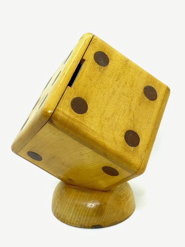 Midcentury Oversized Wood Rolling Dice Money Box Piggy Bank at 1stDibs ...