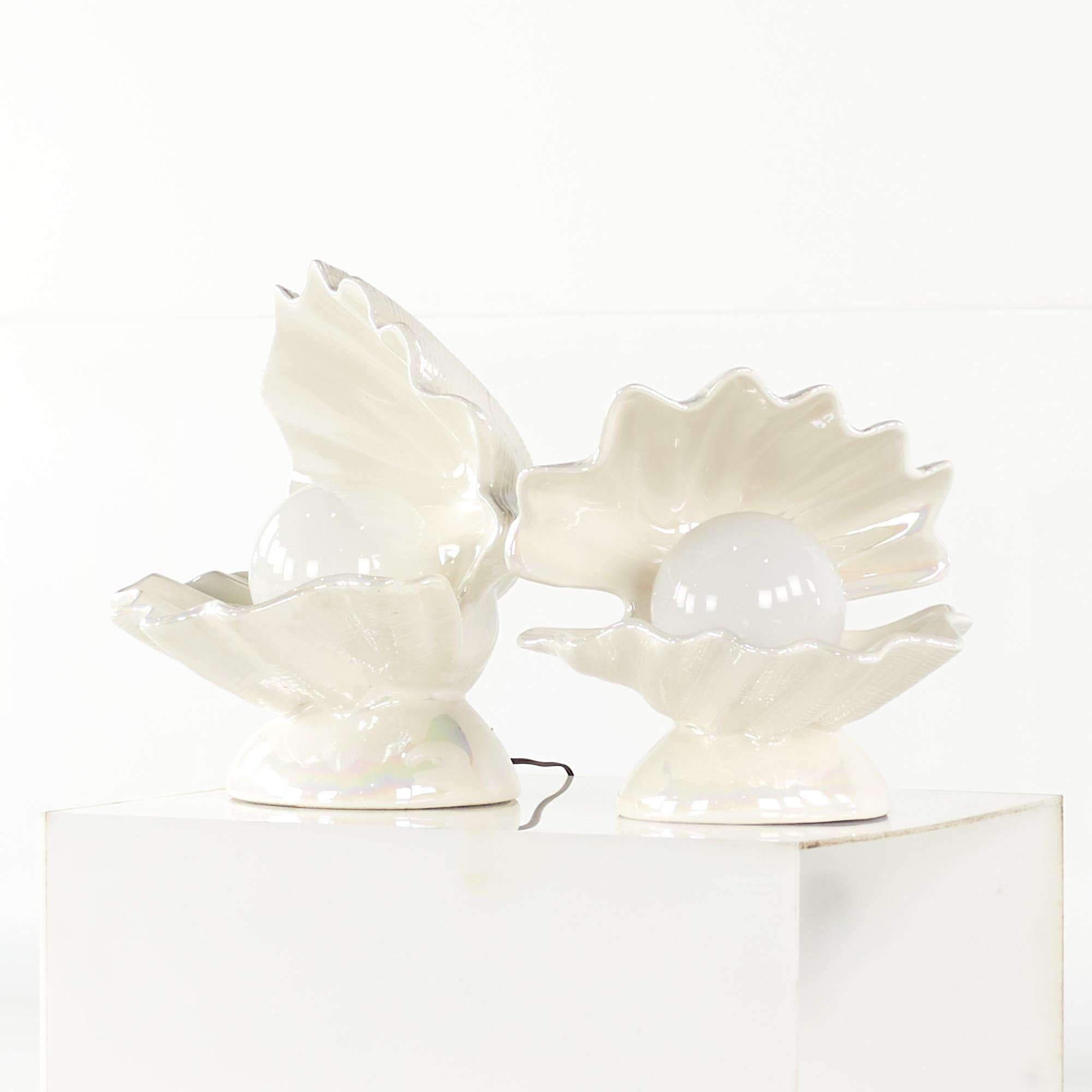 Mid Century Oyster Shell Shaped Porcelain Lamps, Pair at 1stDibs ...