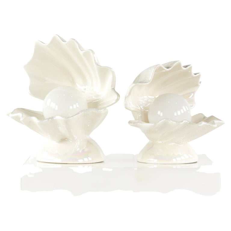 Mid Century Oyster Shell Shaped Porcelain Lamps, Pair at 1stDibs