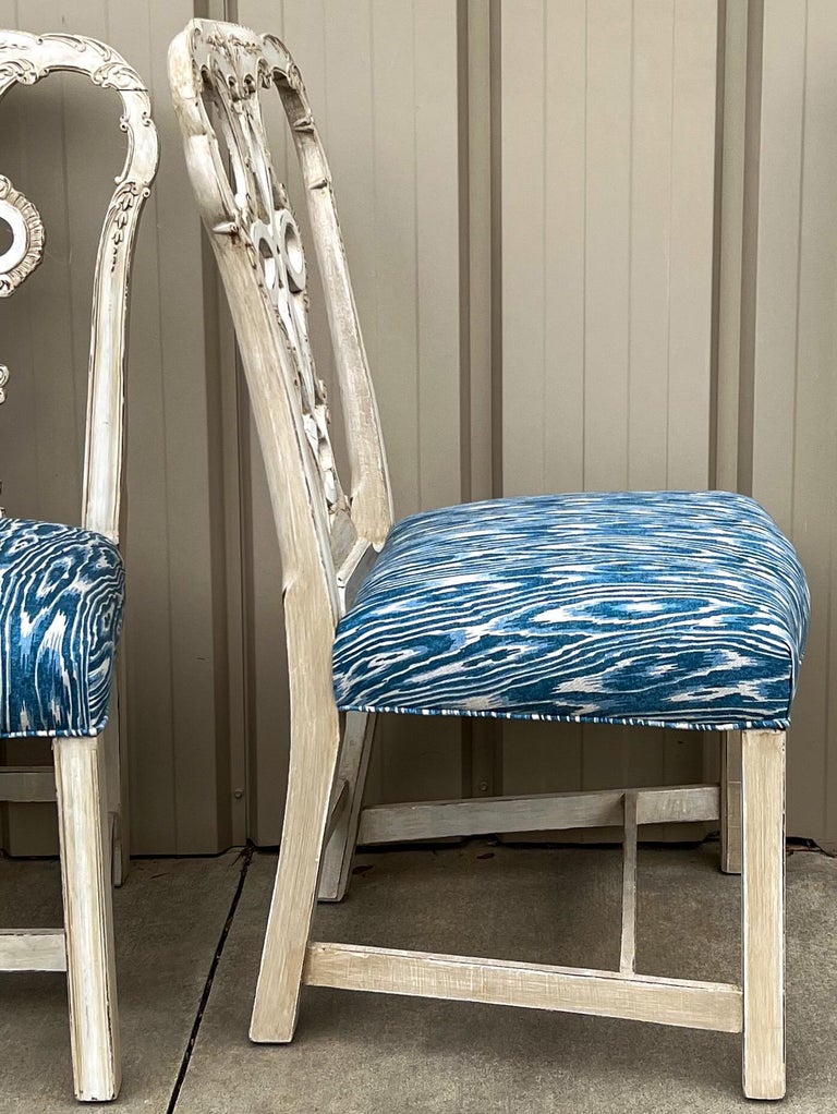 Mid-Century Painted Chinese Chippendale Style Dining Chairs in Faux ...
