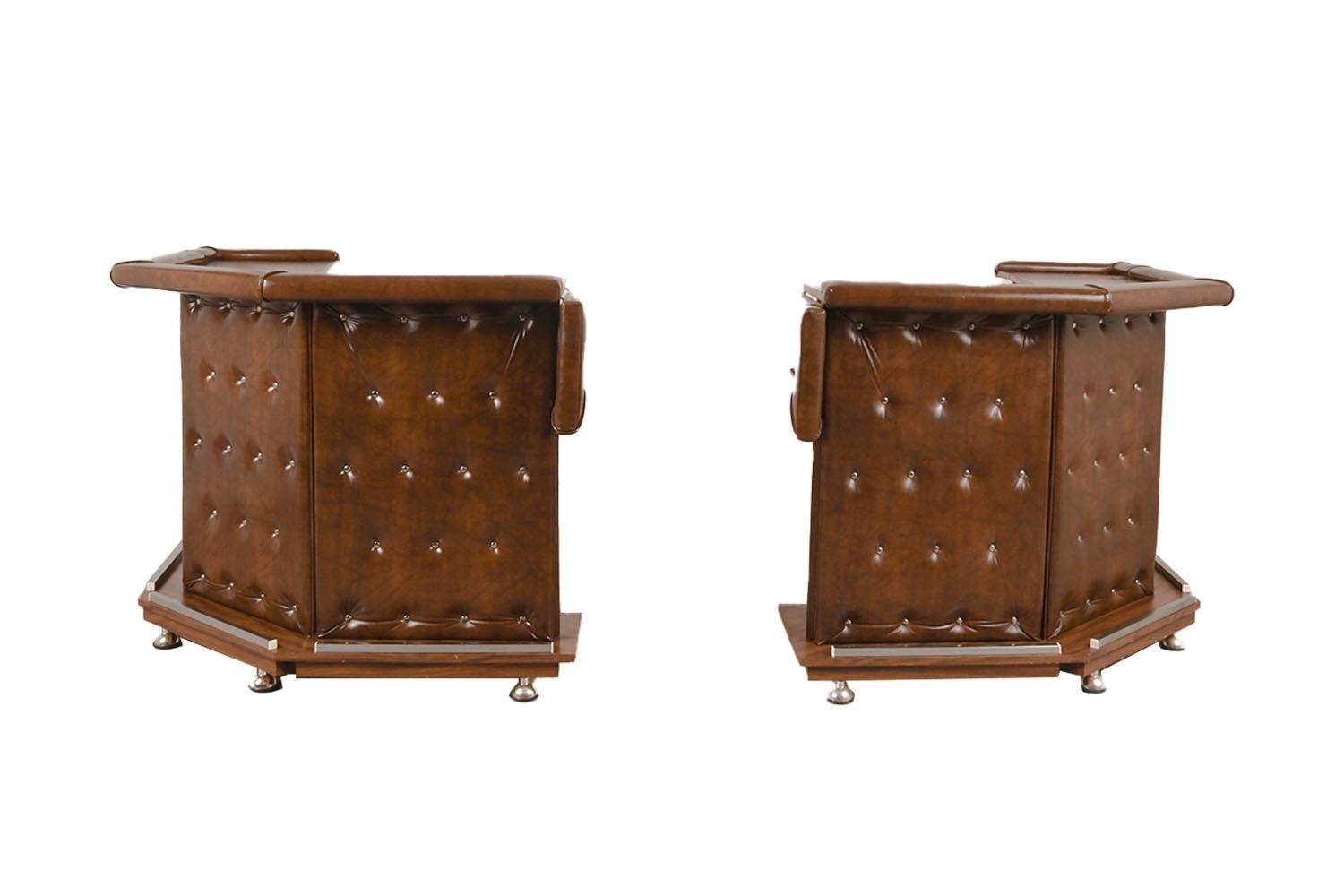 Mid-Century Pair Button Tufted Upholstered Freestanding Bars For Sale ...