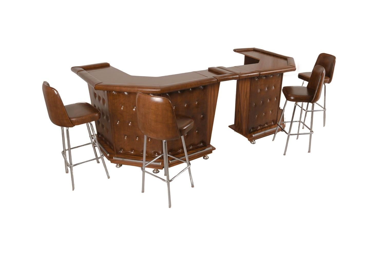 Mid-Century Pair Button Tufted Upholstered Freestanding Bars For Sale ...