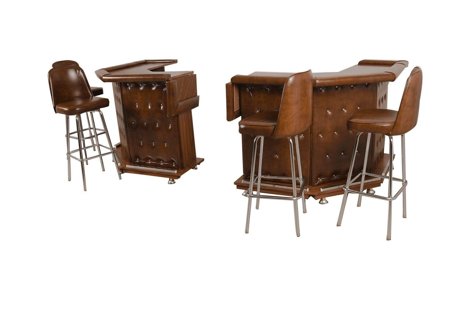 Mid-Century Pair Button Tufted Upholstered Freestanding Bars For Sale ...