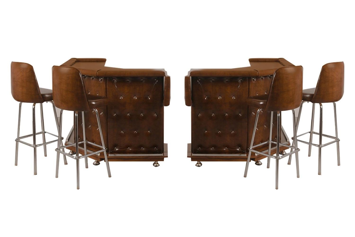 Mid-Century Pair Button Tufted Upholstered Freestanding Bars For Sale ...